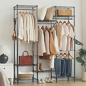 JS HOME Portable Closet Wardrobe Heavy Duty Clothes Rack, Freestanding Clothing Rack with 4 Hang Rods & 8 Shelves, Adjustable Closet Rack, 57" L x 15.7" W x 76.8H, Max Load 925LBS, Black