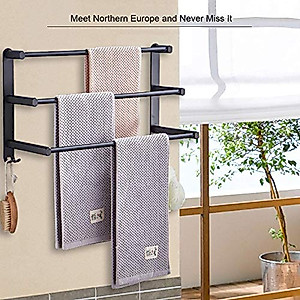 KUYT Towel Rail 3-Tier Bath Towel Rack with Hooks 40Cm Space Aluminum Wall Mounted Towel Holder Towel Bar Rail for Kitchen Bathroom Toilet Hotel Office/40Cm