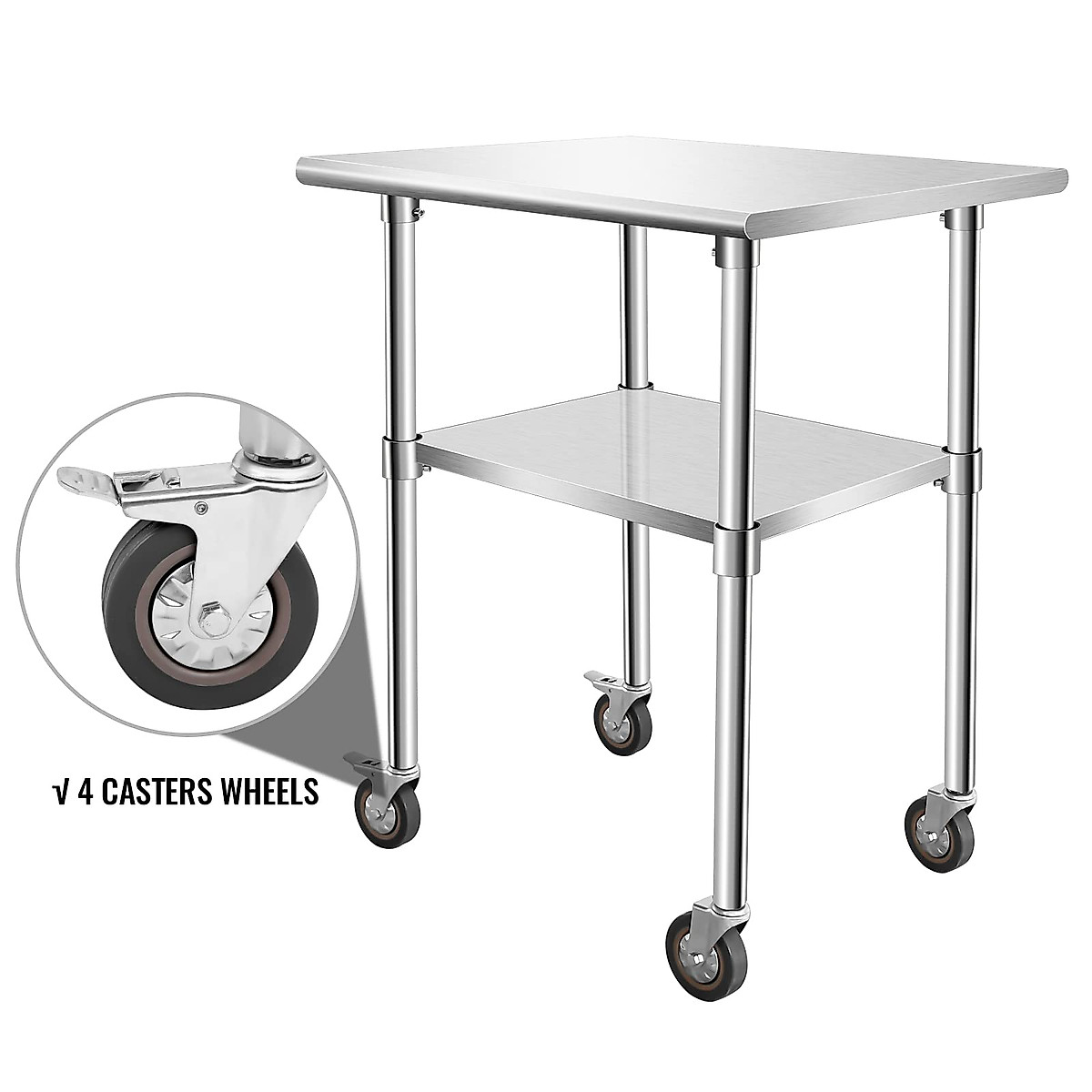 KODOM Food Prep Stainless Steel Table 36" x 30", Heavy Duty Workbench with Adjustable Under Shelf, Commercial Worktable with 4 Casters for Commerical Kitchen, Restaurant, Home and Hotel
