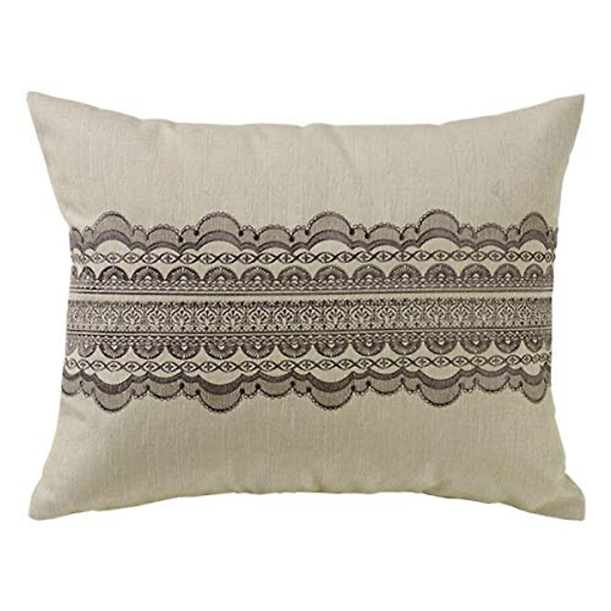 HiEnd Accents Tan Burlap with Grey Scallop Lace Design Pillow, 16X20