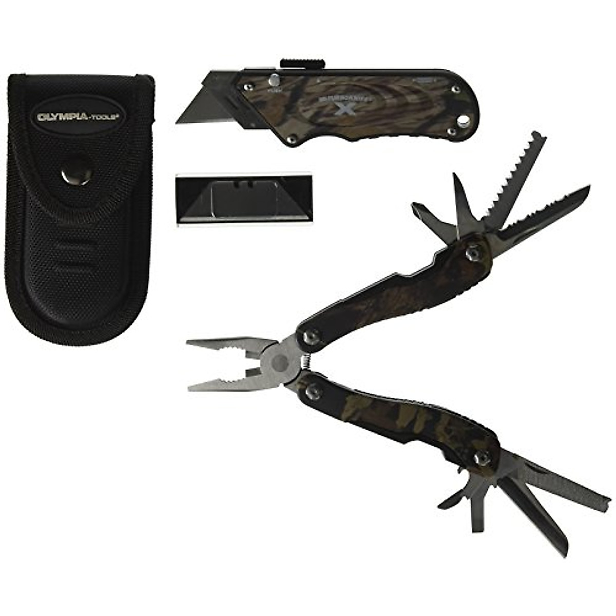Olympia Tools Camo Turboknife X Utility Knife& Multifunction Pliers Set 33-164, Camo