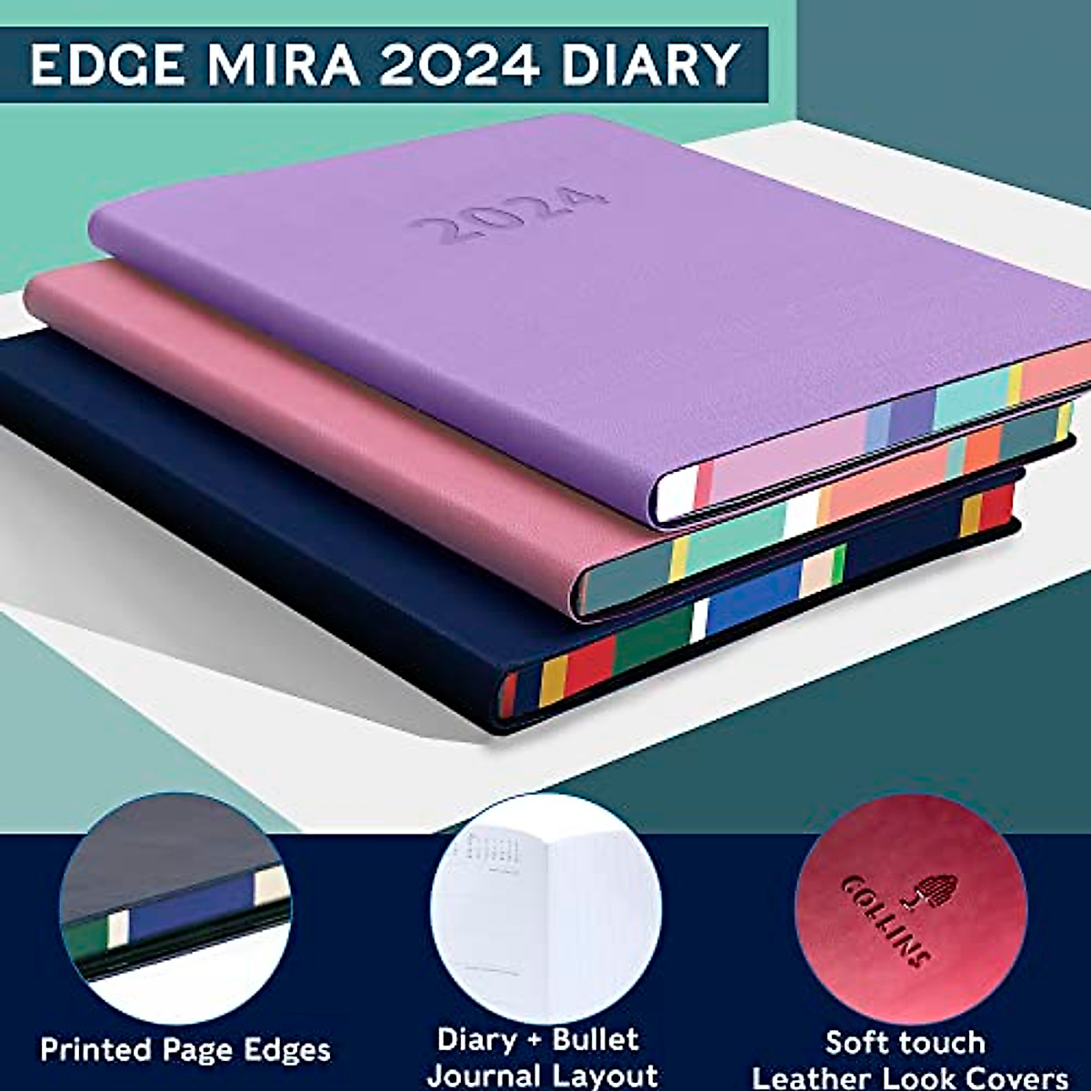 Collins Edge Mira 2024 A5 Diary - Week to View Planner - Colourful Lifestyle Planner and Organiser for Office, Work, Personal and Home - Weekly - EDMR153.55-24 (Navy)