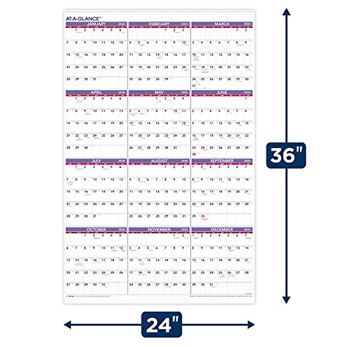 AT-A-GLANCE 2024 Paper Wall Calendar Monthly Planner, 24" x 36", Extra Large (PM122824)