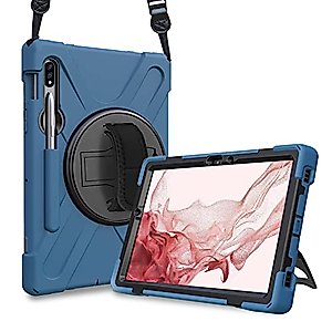 ProCase Galaxy Tab S8 2022 / Tab S7 2020 11 Inch Case (SM-X700/706/T870/T875) with S Pen Holder, Rugged Heavy Duty Shockproof Rotating Kickstand Protective Cover for Galaxy Tab S8 S7 11" -Moroccoblue