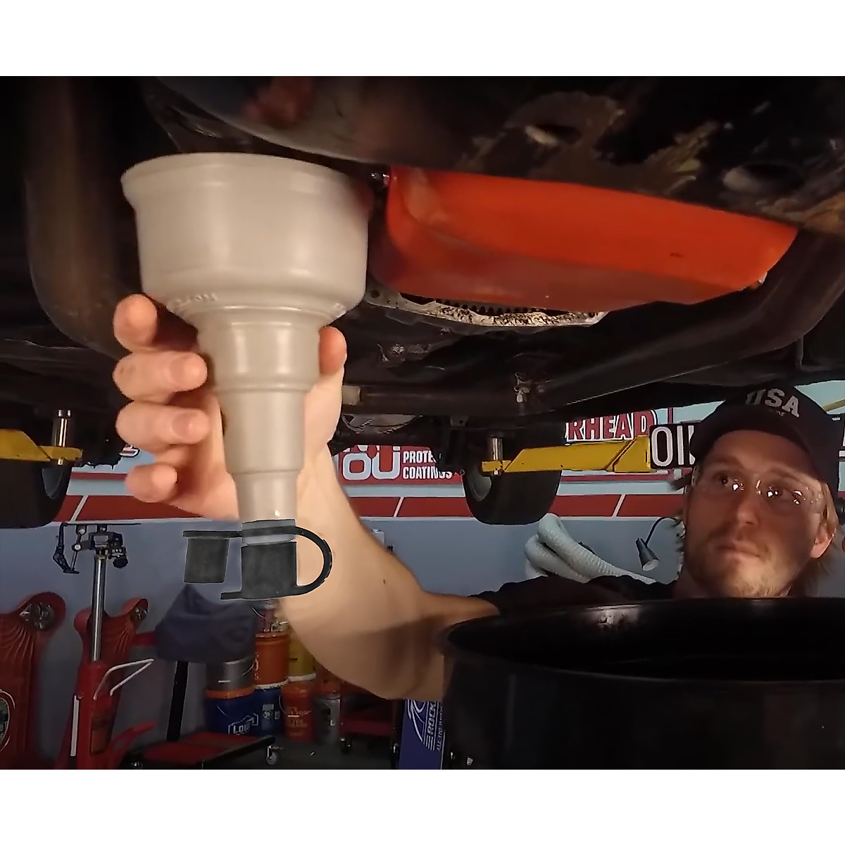 Oil Udder X Oil Change Tool - Oil Filters up to 2.75" Diameter, Spill Free Oil Filter Removal, Magnetic Drain Plug Catch, Flexible Funnel for Mess Free Oil Changes, Engine Oil Funnel with Magnet