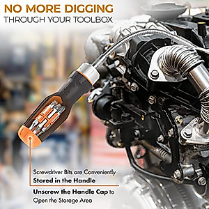 AMERICAN MUTT TOOLS 12 in 1 Ratcheting Flexible Screwdriver – Flexible Screwdriver Tool with Bit Holder | Flexible Shaft Screwdriver, Bendable Screwdriver Extension, Flex Screwdriver