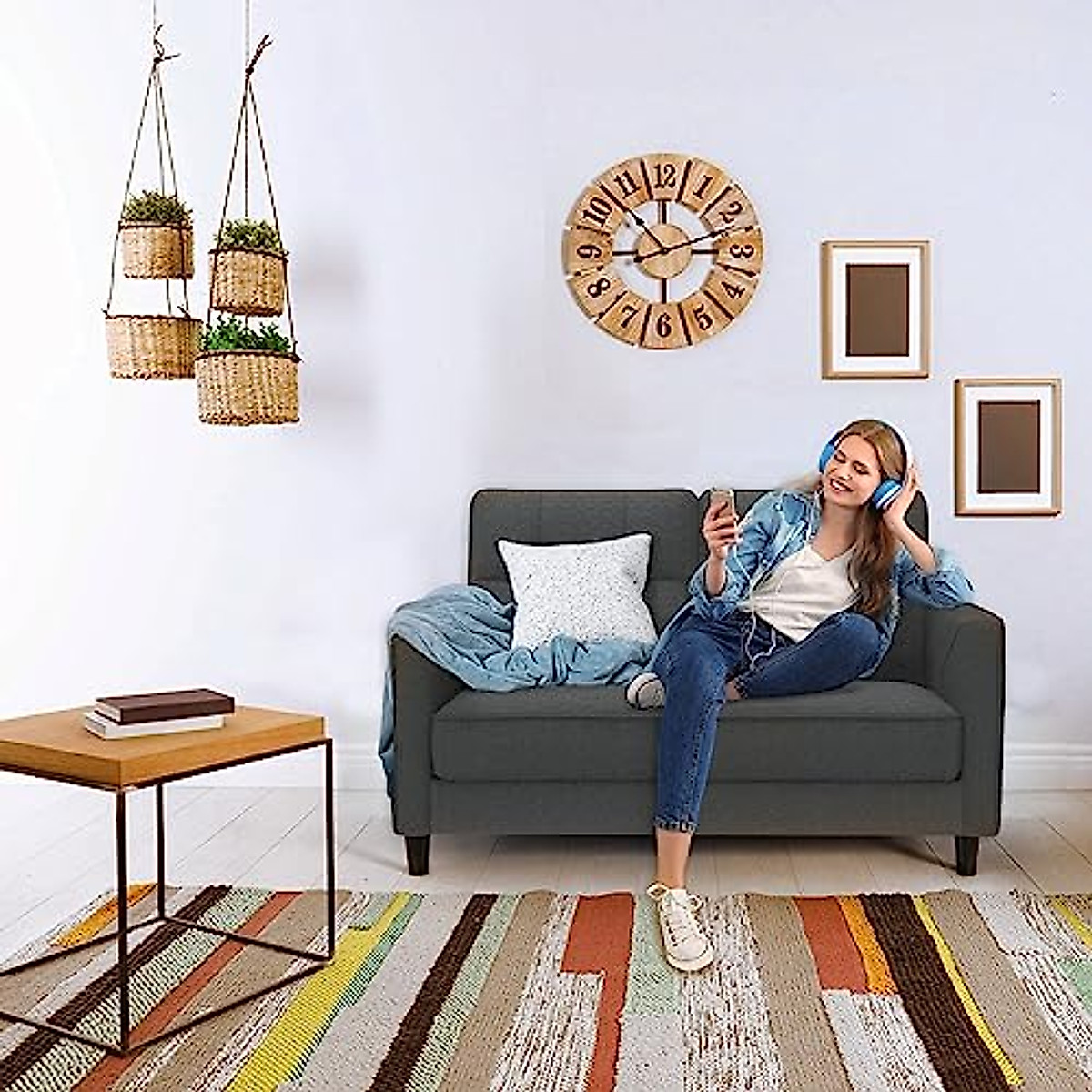 affetto 59" Loveseat Sofa for Small Spaces,Fabric Love Seats Furniture for Bedroom,Apartment,Studio,Dark Gray