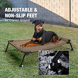 Veehoo Curved Cooling Elevated Dog Bed, Black Frame Outdoor Raised Dog Cot, Chew Proof Pet Bed with Washable & Breathable Textilene Mesh, Non-Slip Feet for Indoor & Outdoor, Medium, Brown, CWC2303A