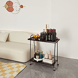 2 Tier Acrylic Home Bar Cart Multifunctional Kitchen Metal Mobile Service Wine Cart with Lockable Wheels Office Coffee Rolling Utility Cart(Mult)