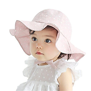 Baby Girls Toddler Bucket Hats UPF 50+ UV Ray Sun Protection Hat Wide Brim Cap with Chin Strap for 1-4 Years (Pink)