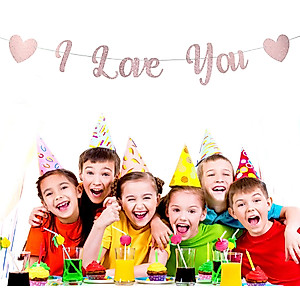 Rose Gold I Love You Banner, Happy Father's Day Father's Birthday Decorations Happy Mother's Birthday,Valentine's Day Party Decorations Wedding Anniversary Bridal Party Photo Props