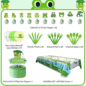 Frog birthday Party Decoration, Frog Party Supplies Tableware Includes Paper Plates, Balloons and HAPPY BIRTHDAY Banner for Green Frog Camping Baby Shower Kids Birthday Dinnerware Party, Serves 20
