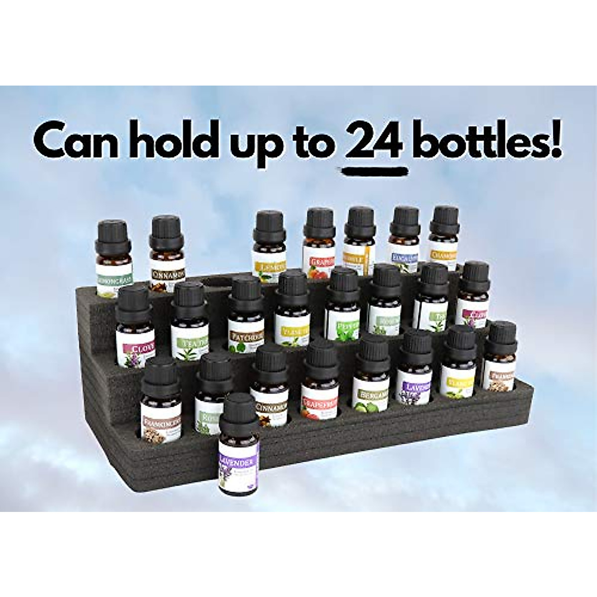 Polar Whale 4 Essential Oil Storage Organizers 3 Tier Display Rack for Home Bathroom Bedroom Office Elegant Modern Durable Black Foam Washable Waterproof Holds 24 Bottles (5ml to 15ml)