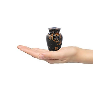 Marble Finish Metal Keepsake Urn - Mini Cremation Urn for Human or Pet Ashes - Token Urn - Sharing Memorial Urn with Velvet Bag (Dynasty Black)