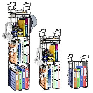 Keomaisyto 3-Shelf Hanging Locker Organizer for School, Upgraded School Locker Shelf with Adjustable Dividers & Hooks, 13-39" High Adjustable Locker Organizer for School/Work/Gym/Office Storage, Black