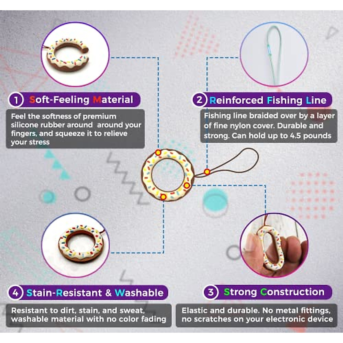 Innoc Lanyard Finger Strap Ring Strap 5 Pcs Phone Lanyard Grip Holder Cute Donuts Silicone Small Short Lanyard for Phone/USB/MP3/Key/Car Keychain