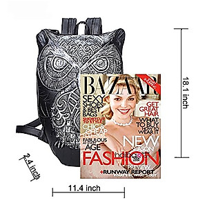 3D Animal Head Backpack, Owl Backpack for Girls PU Leather Graphic Embossed Laptop College Bookbag