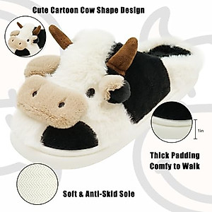 Cow Slippers for Women, Men Cute Animal Fuzzy Slippers, Cotton Plush Winter Indoor Outdoor Soft Cozy Slides for Bedroom Living Room House Pink
