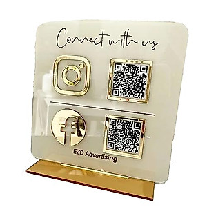 Sleek Acrylic QR Code Display Stand, Customisable, Enhance Your Display, 7x7" Square Size, Multi QR Code Sign For Office Desk Display, Showcase Social Media Icon With Style, Instagram & Facebook Sign