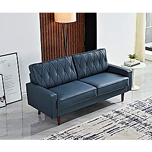 US Pride Furniture Modern Style Faux Leather 69.3’’ Wide with Round Tapered Legs Living Room Sofas, Blue