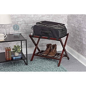 Wholesale Hotel Products Wooden Luggage Rack for Guest Room with Shoe Shelf - Fully Assembled Luggage Stand with Storage Shelf Foldable, Solid Wood Walnut -