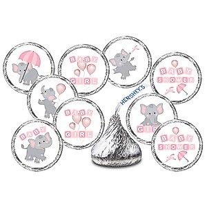 324 Elephants Pink Girl Baby Shower Favors Stickers for Baby Shower Or Baby Sprinkle Party Decorations, Baby Shower Pink Favors, Baby Shower Labels, Its a Girl Kisses. Candy not Included. Made in USA
