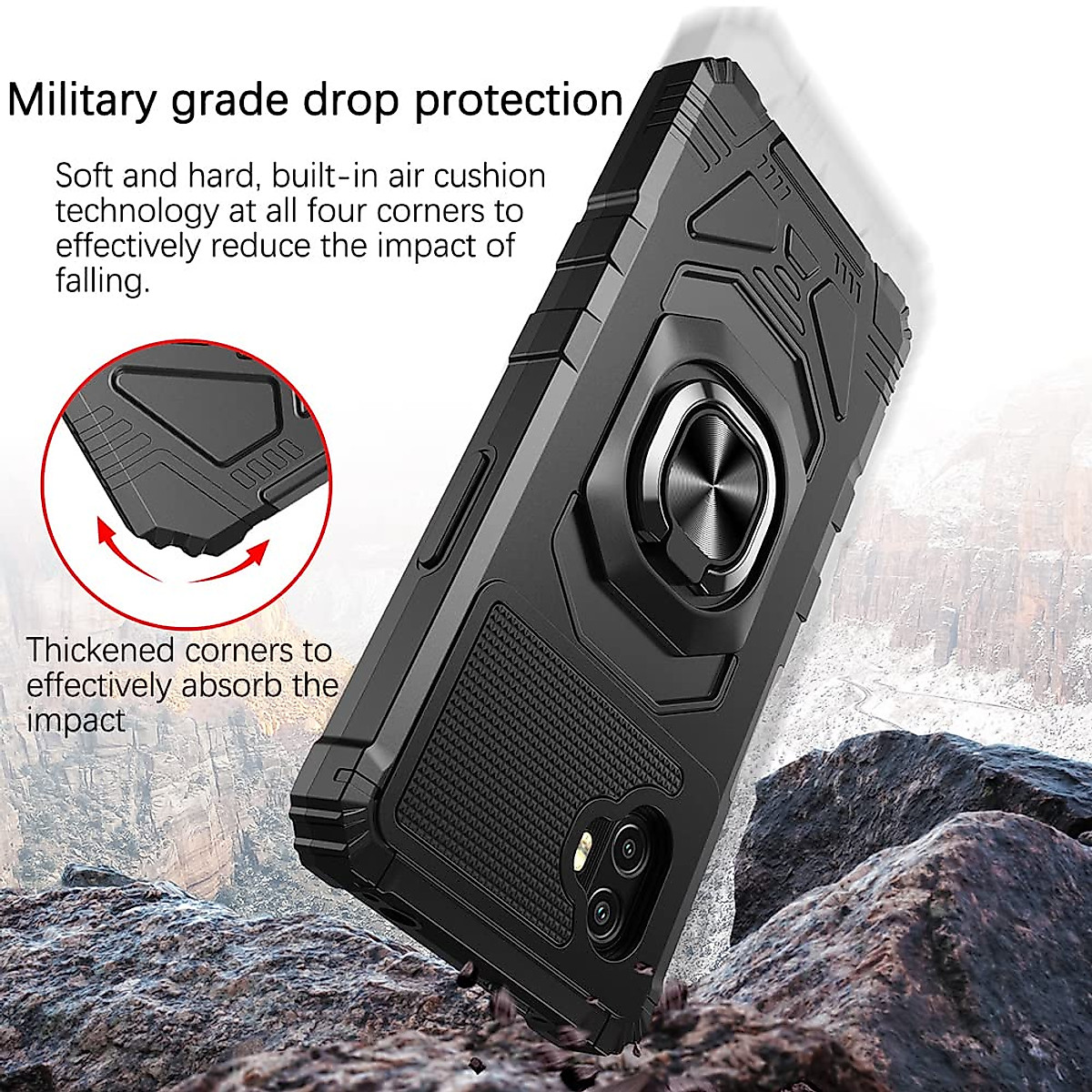 Case for Galaxy Xcover 6 Pro,Ring Kickstand for Magnetic Car Mount, Heavy Duty Military Grade Shockproof Phone Cover,PC+TPU Impact-Resistant Bumpers Protective Case,Drop-Proof,Scratch-Proof (Black)
