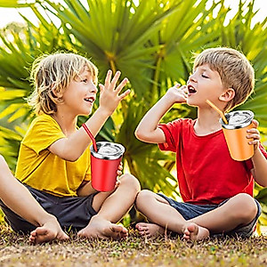 IEBIYO 10 Pack Kids Cups with Straws and Lids Spill Proof Toddlers Mugs with Colorful Silicone Sleeves Kids Stainless Steel Cups Smoothie Tumblers with Lids for Cold & Hot Drinks（12oz (10 Color)