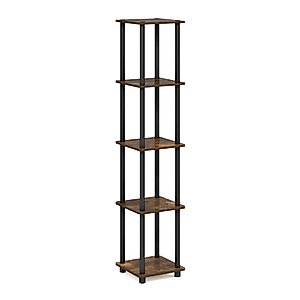 Furinno Turn-N-Tube 5-Tier Corner Square Rack Display Shelf, Amber Pine/Black