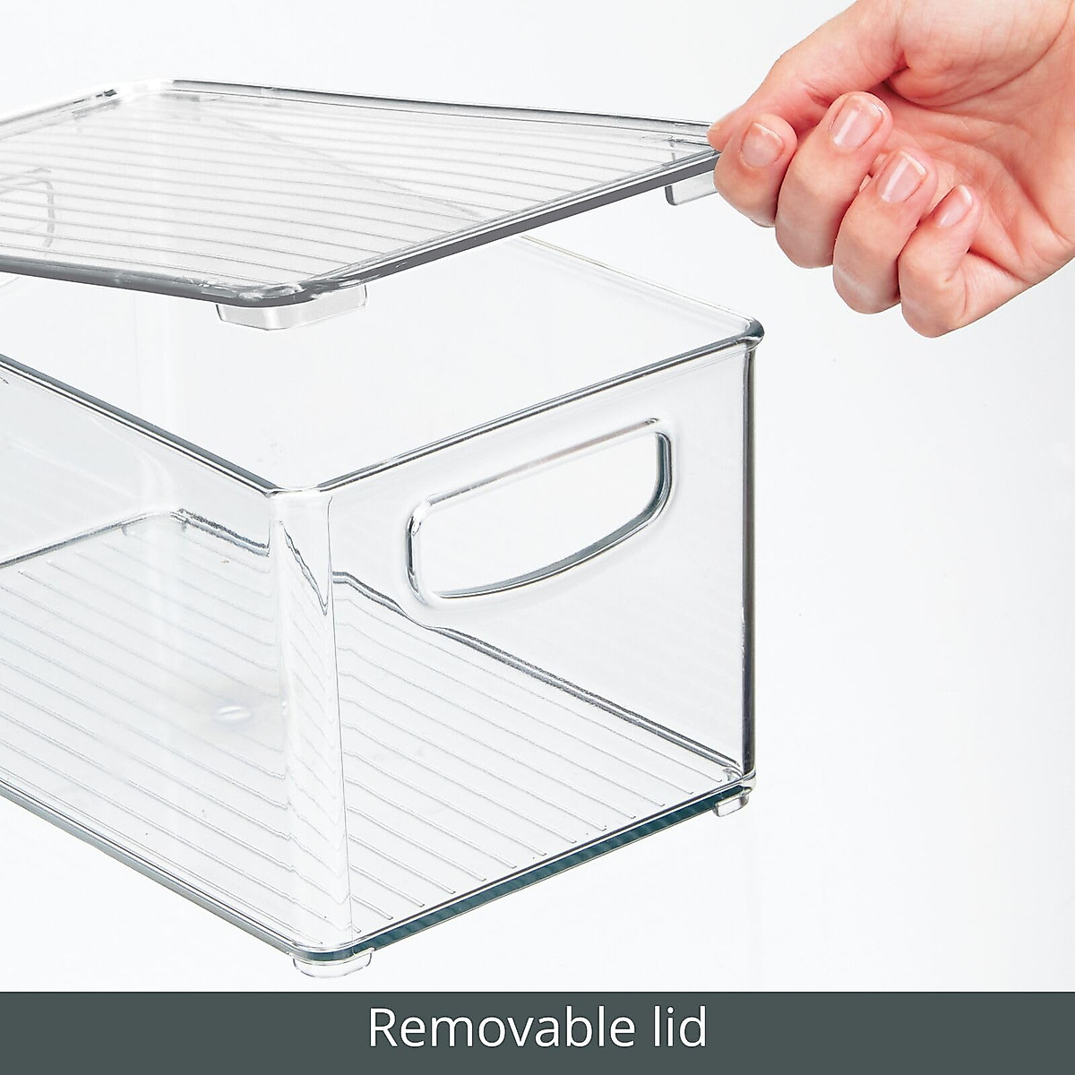 mDesign Plastic Deep Storage Bin Box Container with Lid and Built-In Handles - Organization for Fruit, Snacks, or Food in Kitchen Pantry, Cabinet, or Cupboard, Ligne Collection, 6 Pack, Clear