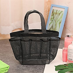 InfantLY Bright Portable Mesh Shower Caddy Quick Dry Women Tote Hanging Bath Toiletry Organizer Bag 7 Storage Pockets Double Handles, black, (ui-1)