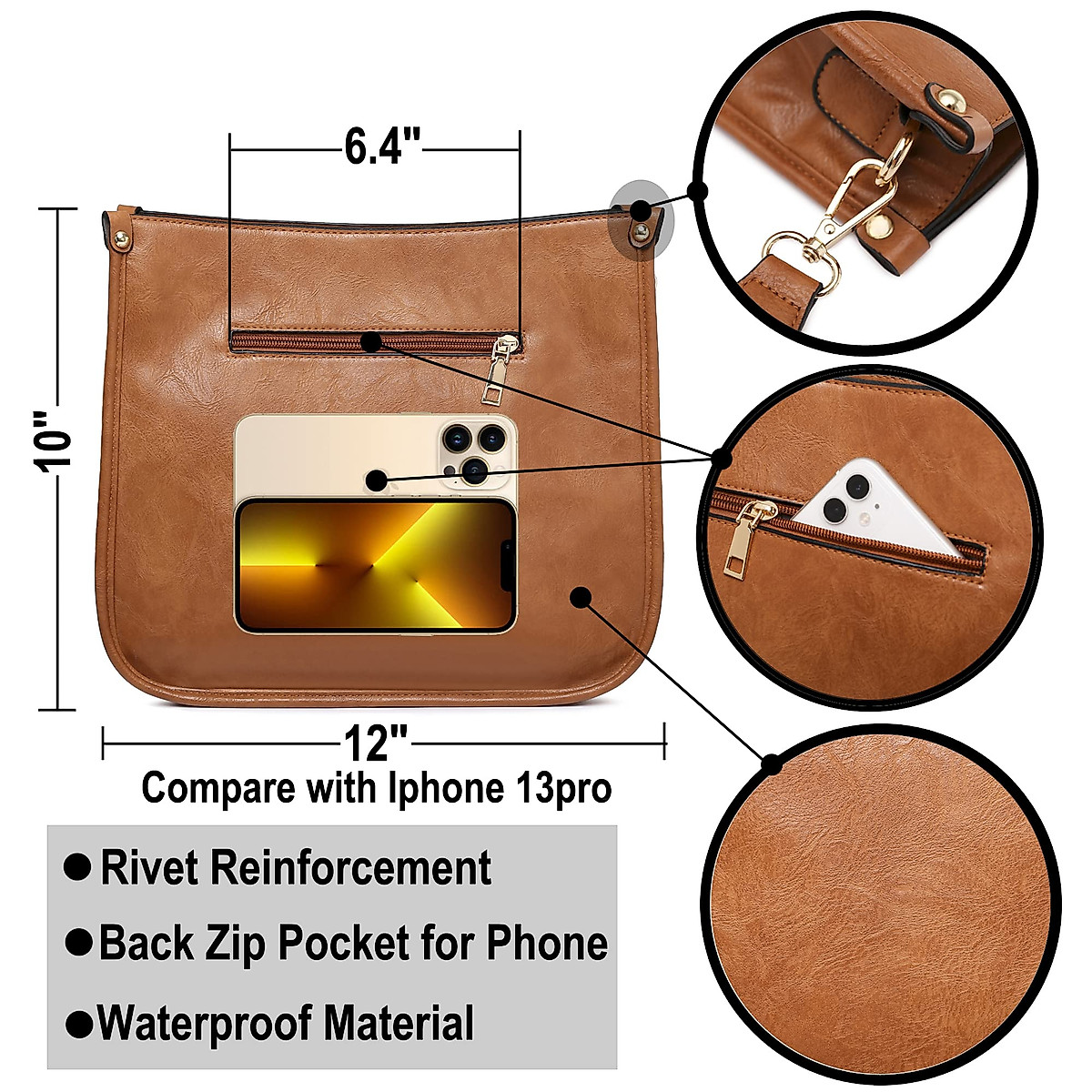 Auchic Women's Leopard Guitar Strap Crossbody Purse, Vegan Leather Zipped Pockets Handbag Shoulder Bag for Ladies (Leopard)