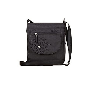 HAIKU Jaunt Eco-Friendly RFID Blocking Crossbody Bags for Women, Travel Purse with Zippered Pockets and Adjustable Strap, Black in Bloom