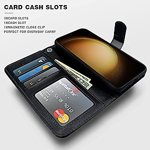 Shields Up for Galaxy S23 Ultra Case, [Detachable] Magnetic Wallet Case with Card Holder & Strap for Girls/Women, [Vegan Leather] Floral Cover for Samsung Galaxy S23 Ultra 5G - Rose Flower/Sunflower