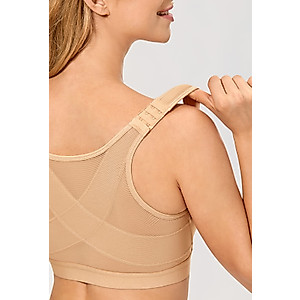 DELIMIRA Women's Front Closure Posture Wireless Back Support Full Coverage Bra Taupe Tan 36B