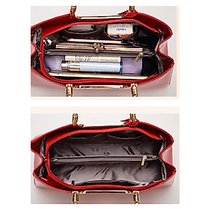 YAQUNICER Top-handle Handbags Purse Tote for Women Patent PU Satchel Gloss Wedding Shoulder Crossbody Bag-Wine