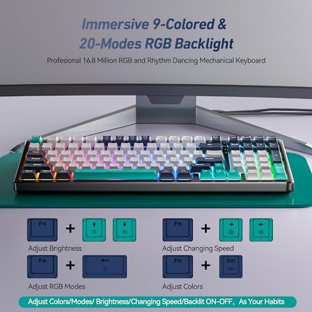 EarlyLit Hot-Swappable Mechanical Keyboard, Wired Gaming Keyboard with Numeric Pad,Quiet Gasket and Red Switches,Programmable RGB Backlit, Compact 98Keys Computer Keyboard for PC Mac Xbox Gamer