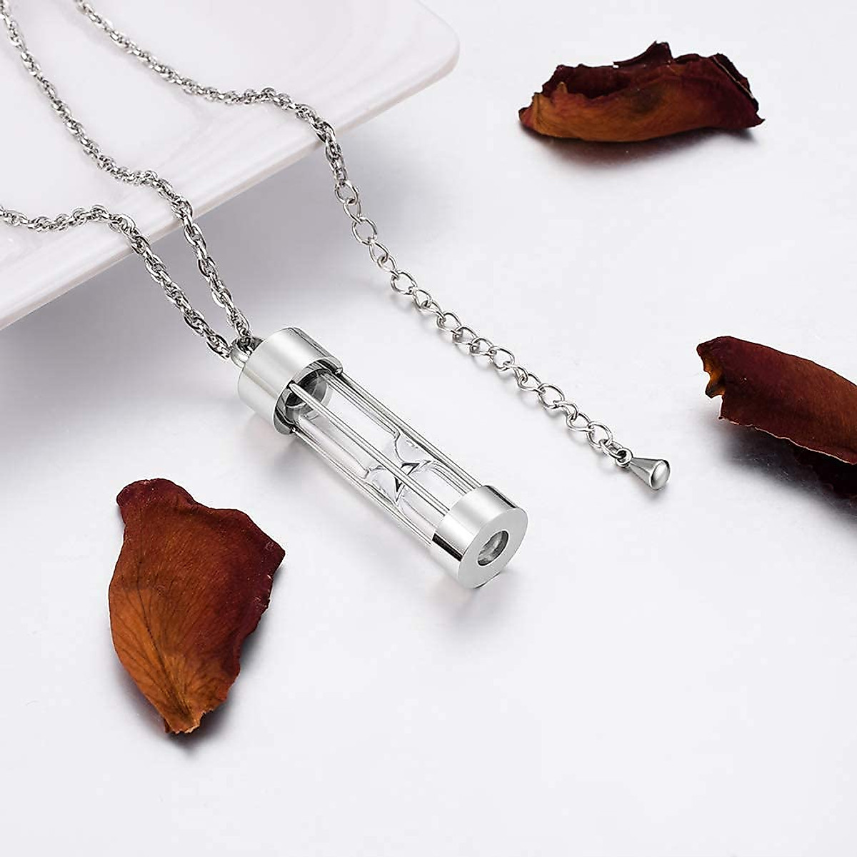 abooxiu Hourglass Ashes Necklace for Men for Women Urn Necklace for Ashes Stainless Steel Memorial Keepsake Cremation Jewelry Ashes Holder - Silver