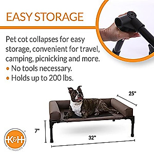 K&H Pet Products Bolster Dog Cot Cooling Indoor/Outdoor Elevated Dog Bed Hammock with Removable Bolsters, Washable Mesh Cover, Raised Camping Dog Bed for Medium Dogs - Chocolate Medium 25" X 32"