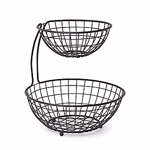 Spectrum Diversified Grid Arched 2-Tier Basket Server Bowls for Storage Organization and Display of Produce Vegetables and Fruit, Industrial Gray, Medium