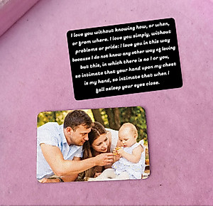 Eletizy Personalized Picture/Text Wallet Metal Card, Custom Color Print Picture Double Side Wallet Insert Card for Love Note, Anniversary, Husband Wife, Family, Boyfriend,Girlfriend (Black)