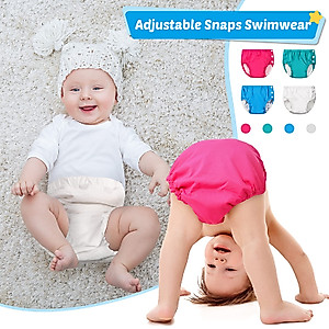 Huukeay 4 Pieces Swim Diapers Reusable Baby Swim Diapers Adjustable Snap Swim Diapers Washable Pool Swim Diapers for Unisex Baby Girls Boys (White, Blue, Green, Rose Red, 12-24 Month)