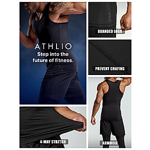 ATHLIO Men's Cool Dry Compression Sleeveless Tank Top, Sports Running Basketball Workout Base Layer, 3pack Tank Top Black/Black/Black, Small