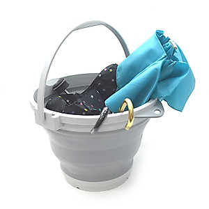 SAMMART Set of 2-10L (2.64Gallon) Collapsible Fishing Bucket Locking Lid, 31cm Dia. (2, Grey)