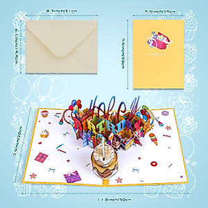 3D Musical Birthday Card, Blowable LED Light Candle 3D Birthday Popup Cards with Music, Blow Out Led Light Candle, and Play Happy Birthday Music for Kids Men and Women