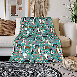 Australian Shepherd Dogs Flowers Throw Blanket Warm Ultra-Soft Micro Fleece Blanket for Bed Couch Living Room