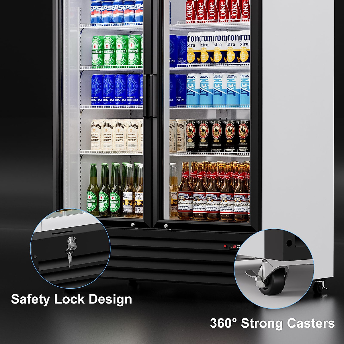 COTLIN 53" W Commercial Display Refrigerator Merchandiser 2 Glass Door, 49 Cu.Ft Upright Drink Fridge Beverage Cooler with LED Lighting, 10 Shelves & 4 Bottle Holders, ETL NSF Approved