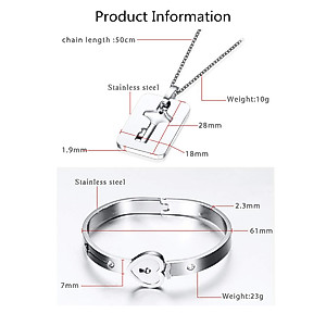 MYNENEY His Hers Love Heart Key Lock Bangle Bracelet Tag Pendat Necklace Set in a Gift Box (Silver 6.5In)