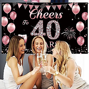 Happy 40th Birthday Decorations for Women, Cheers to 40 Years Backdrop Banner, Rose Gold 40th Birthday Party Yard Banner, 40th Anniversary, Class Reunion Backdrop for Outdoor Indoor, Vicycaty