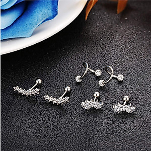 JOERICA 3 Pairs Stainless Steel Silver Ear Cartilage Earrings for Women Tragus Helix Earring Cute Conch Flat Back Piercing Jewelry 16G